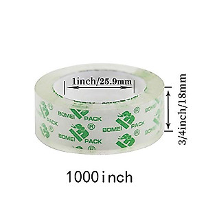 Crystal Clear Transparent Tape Refills Rolls for Dispenser, 24 Rolls Value Pack, 3/4 in x 1000 in,1 inch Core, Gift Wrapping Tape for Office, School and Home, BOMEI PACK