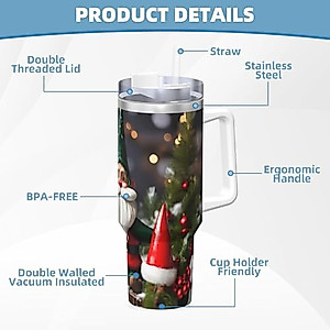 HULIBIN Christmas Traditional Gnomes Print Double Deck Stainless Steel Travel Coffee Cup With Lid 40 Oz Ice Bully Cup