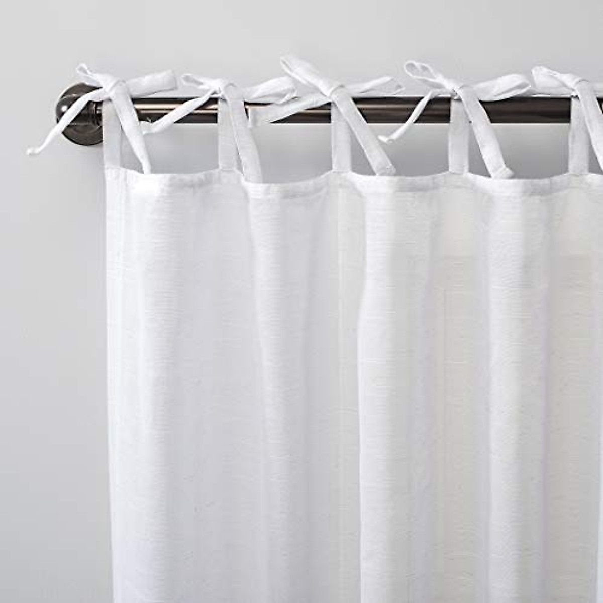 No. 918 Winnie Slub Textured Linen Blend Sheer Tie Top Curtain Panel, 50" x 63", White