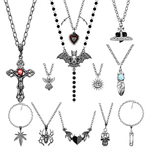 LUYI 12 Pcs Gothic Grunge Necklace Set Y2k Jewelry Accessories Goth Necklaces Cross Fairy Evil Eye Angel Heart Wing Chain Choker Necklace for Women Teen Girls
