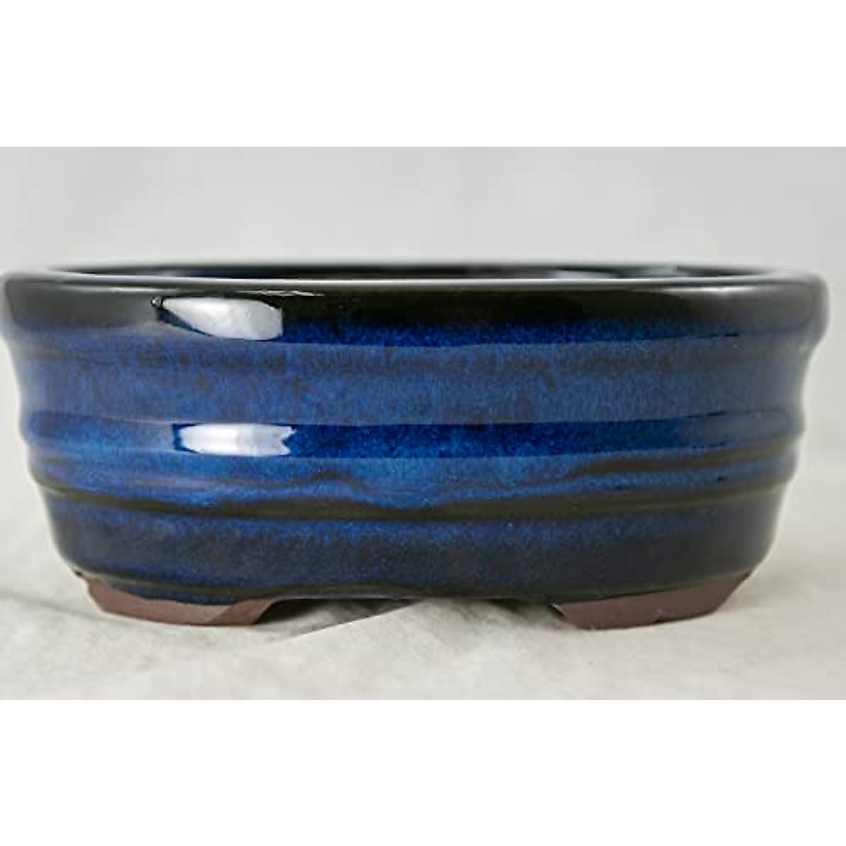 Oval Shohin Bonsai Pot, Cactus & Succulent Planter + Mesh 6"x 4.5"x 2.5" - Blue Stain Glazed