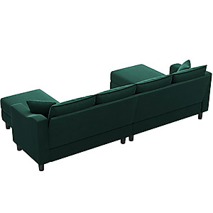Belffin U Shaped Sectional Sofa Velvet Convertible Sofa with Reversible Chaises Sectional Couches with Ottomans for Living Room (Green)…