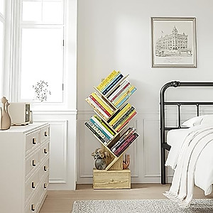 Youkia 6 Tier Tree Bookshelf, 6 Free Standing Bookcases, Morden Wooden Tree Book Shelf with Drawer, Tall Display Utility Storage Organizer Book Shelves for Living Room, Bed Room, Office, Cedar Wood