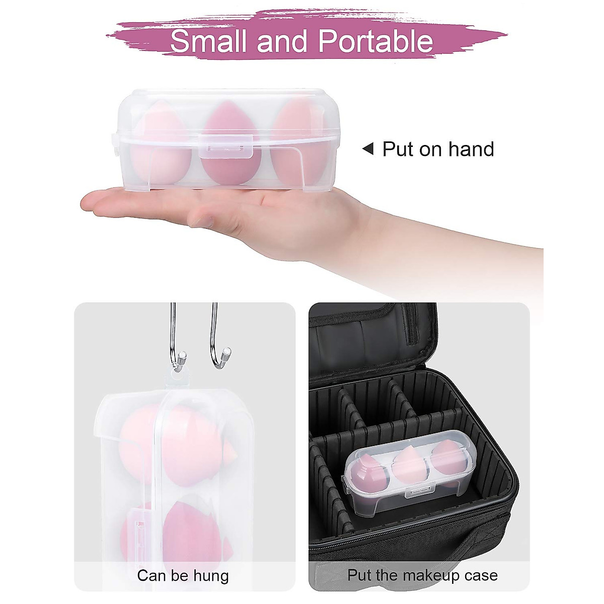 Makeup Sponge Case Blender Beauty Foundation Holder Blending Sponge Egg Set Makeup Sponge Wet And Dry Storage Box Egg Sponge Organizer Stocking Stuffers Gift for Women (3pcs-Pink series)