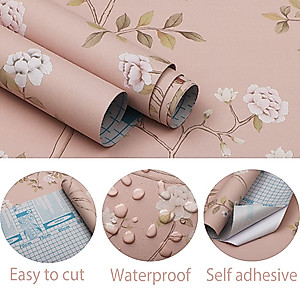 Hopepak Peel and Stick Wallpaper Floral Wallpaper Peel and Stick Purple Pink Contact Paper Self Adhesive Removable Wallpaper Cute Wallpaper for Bedroom Bathroom Nursery Decor 15.3''x78.7''