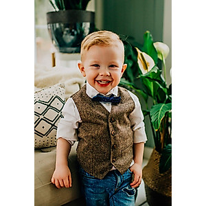 Born to Love Vest for Baby Toddler Kids Ring Bearer Pageboy Wedding Formal Herringbone Outfit Tan and Brown, 12 Years