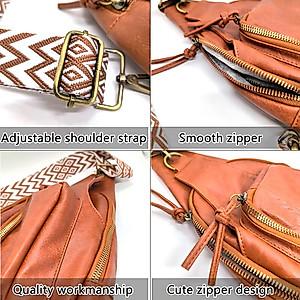 JRNDNIUO Leather Sling Backpack Thick Strap Crossbody Bags for Women Chest Bags Travel Daypack for Men and Women Brown Large