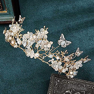 Kisshine Bride Wedding Flower Crowns and Tiaras Bridal Butterfly Tiara Baroque Queen Crown Crystal Costume Party Hair Accessories for Women and Girls