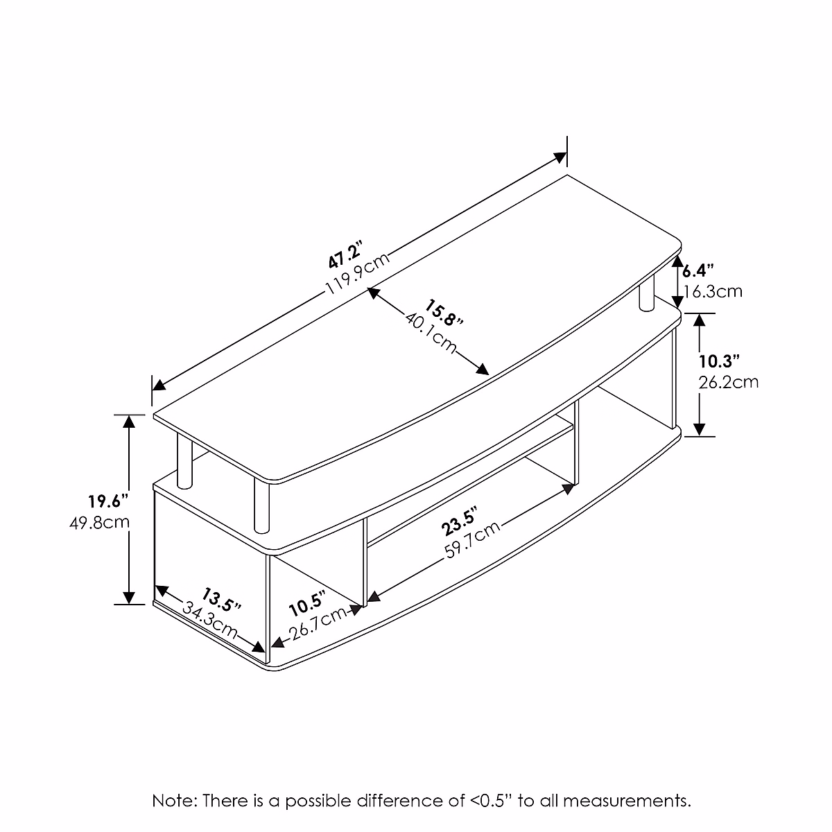 Furinno Jaya Large Entertainment Center Hold up to 55-in TV, Inch, White/Black