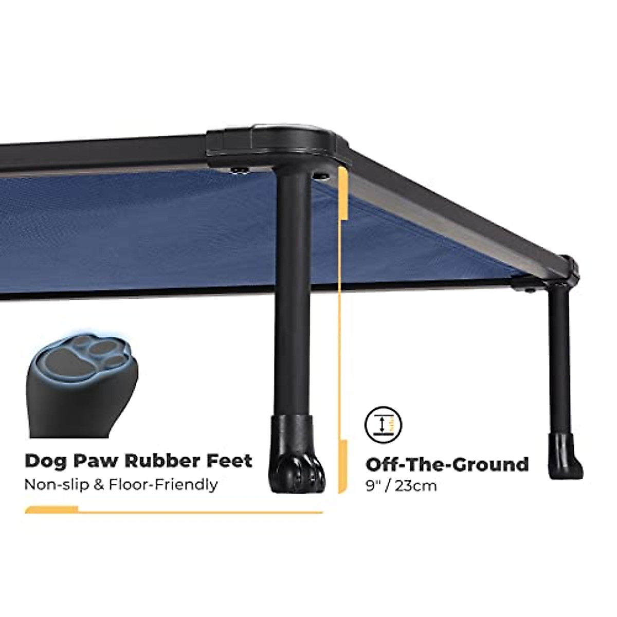 Veehoo Large Elevated Dog Bed – Chewproof Cooling Raised Dog Cots Beds, Outdoor Metal Frame Pet Training Platform with Skid-Resistant Feet, Breathable Textilene Mesh, 49 x 33 x 9 inch, Blue
