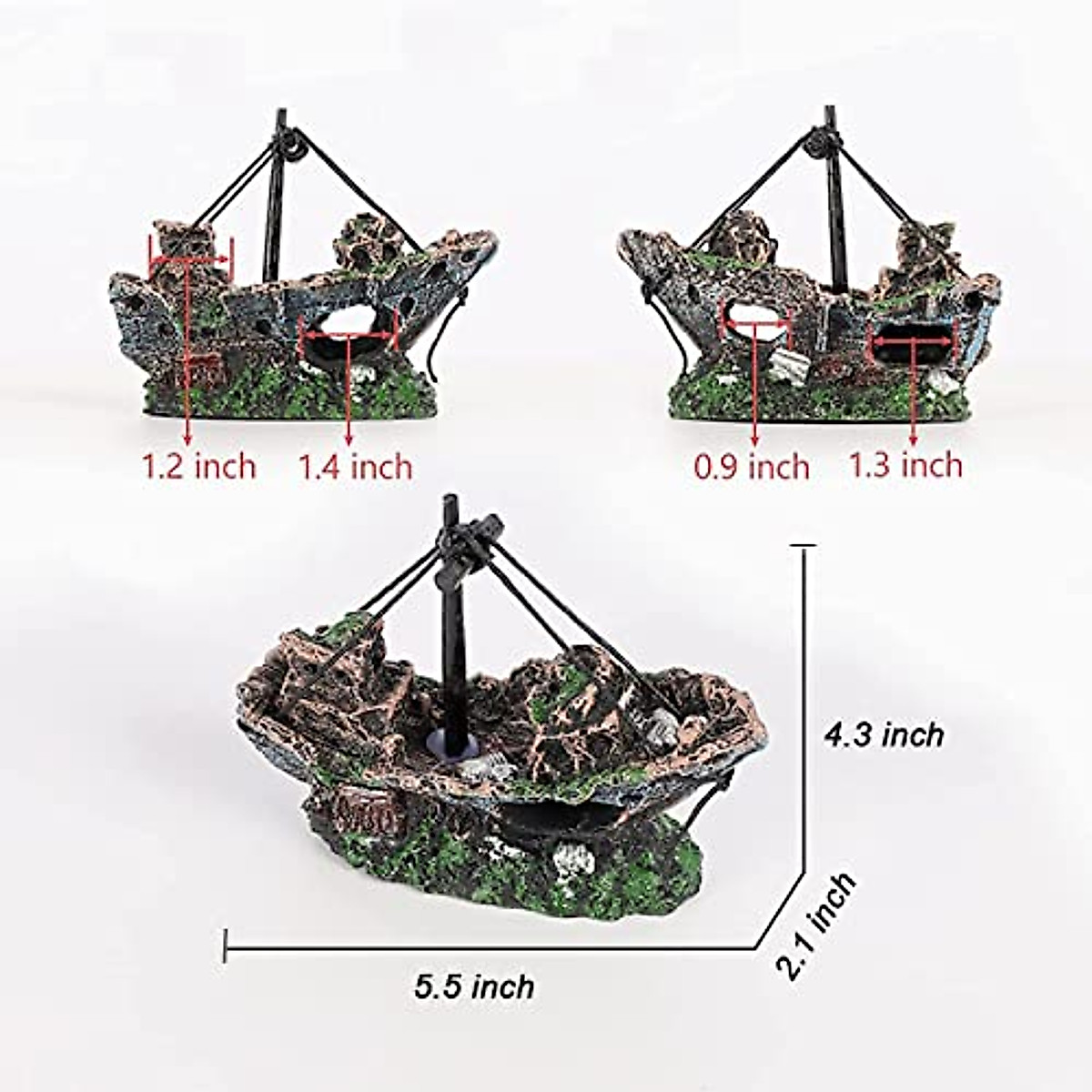 Aihotim Aquarium Decoration, Fish Tank Ornaments Shipwreck Decor Sunken Ship for Freshwater Saltwater Tanks