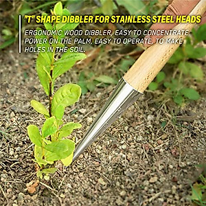 Potzya Planting Tool Kit, Garden Tool Set, Come with Wood Handle Stainless Steel Dibber with Scale, Seed Dispenser, Seed Planting & Soil Loosen, Bamboo Labels, Cultivation Migrate Succulents Bulb