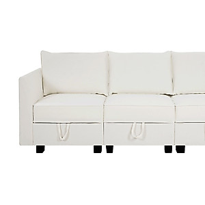 Naomi Home Elizabeth Modular Sectional Sofa with Storage L Shaped Modular Sofa 4-Seater Sectional Couch for Living Room, White Down, Linen