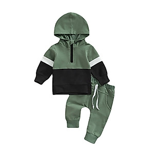 Noubeau Toddler Baby Girl Boy Clothes Long Sleeve Hoodie Zip Sweatshirts Pullover Tops+Casual Pants Set Fall Winter Outfit (Green, 6-12 Months)