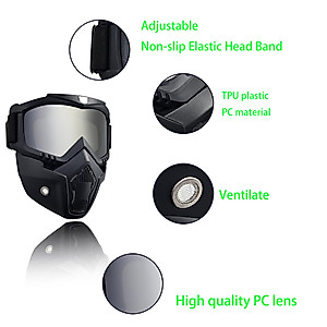 Motorcycle Helmet Riding Goggles Glasses,Protective Gear Compatible with Helmet for Men Women Kids Youth,Detachable Silver Goggles for Motorcycle ATV Dirt Bike