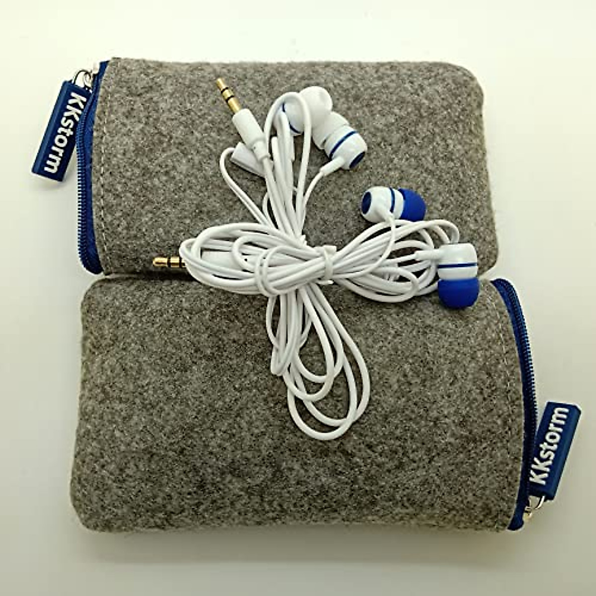 KKstorm Kids Headphones for School Kids: Kids Wired Headphones Wired Earphones Wired for Kids Earphones for Kids Earbuds Wired Headsets in Ear Earbuds in Felt Pouch KK-211 2PACK Blue White