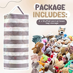 Wonderjune 2 Pcs Stuffed Animal Storage Bean Bag Cover 39.4 x 13.8 Inch Stuff Animal Organizer Zipper Beanbag Canvas Bean Bag Chairs for Organizing Plush Toys or Memory Foam