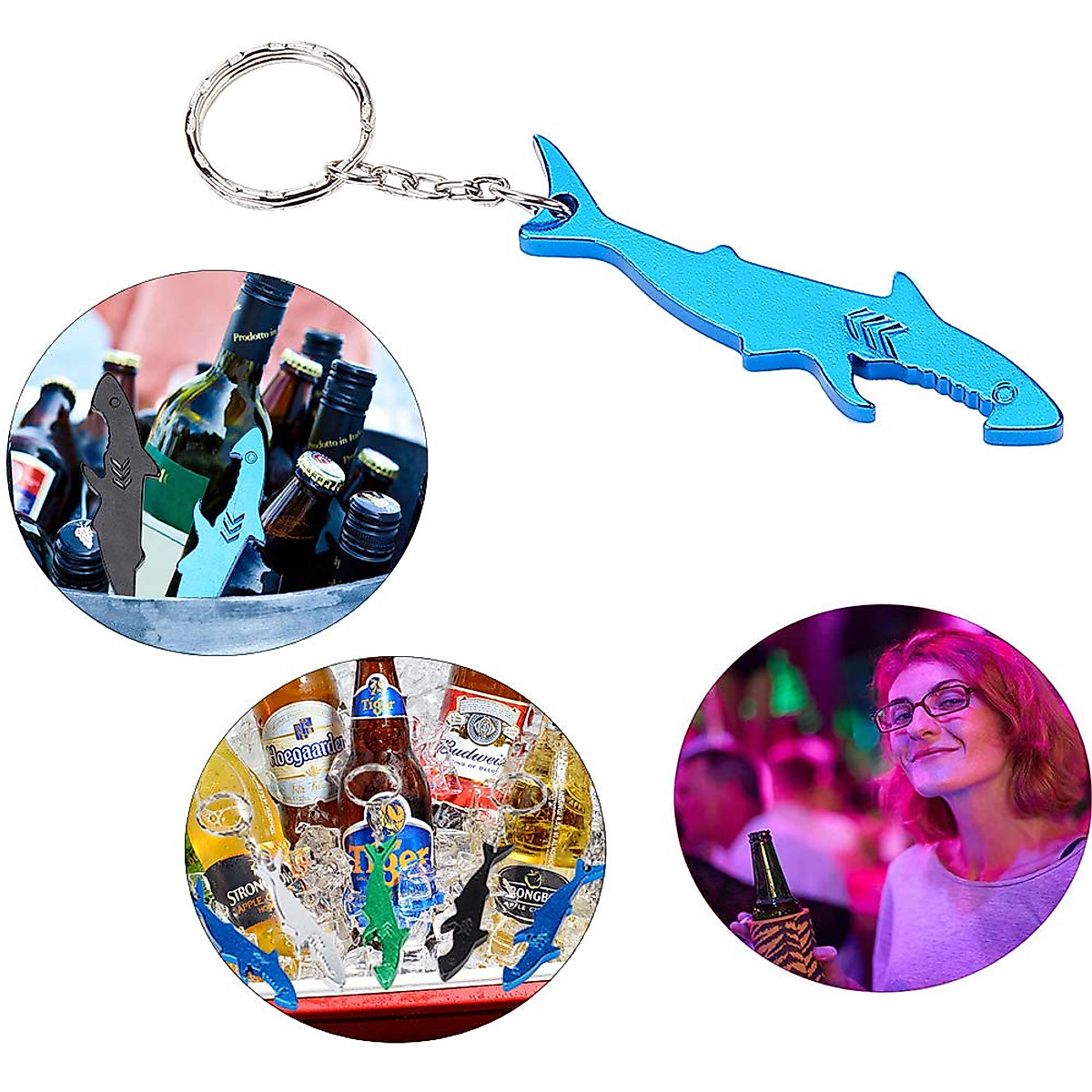 arricraft 12 Pcs Shark Shaped Bottle Opener, Pocketable Keychain Bear Opener for Camping and Traveling, 6 Random Colors