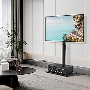 Universal Floor TV Stand with Mount Swivel and Height Adjustable for Most 26 to 65 Inch LCD LED OLED Flat Panel and Curved Screen TVs, Tall TV Stand Space Saving for Corner and Bedroom, Black