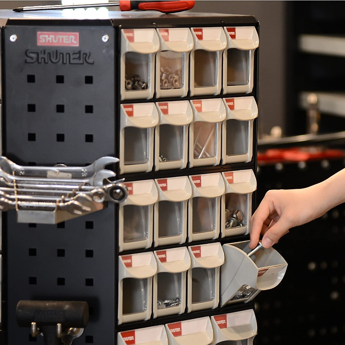 SHUTER Small Parts Tool Organizer, Tilt Out Stackable Craft Sewing Cabinet, Garage Storage, Dental Tip Out Bin Design, 8 Compartment, Warehouse Kits Included, Black, FO-308