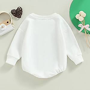 St Patrick's Day Baby Boy Girl Clothes Sweatshirt Romper Heart Oversized Bodysuit Onesie Spring Winter Baby Clothes (Gradient Clover, 12-18 Months)