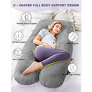 Meiz Pregnancy Pillow, U Shaped Pregnancy Body Pillow with Zipper Removable Cover (Gray- Velvet)