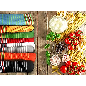 Urban Villa Kitchen Towels, Premium Quality, Cotton Dish Towels,Mitered Corners,Ultra Soft (Size: 20X30 in),Multi Color Waffle Stripes, Highly Absorbent Bar Towels & Tea Towels - (Set of 8)