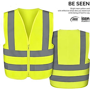 Neiko 53963A High Visibility SAFETY Vest with 2 Pockets, ANSI/ISEA Standard, Color Neon, Size XL, X-Large, Yellow