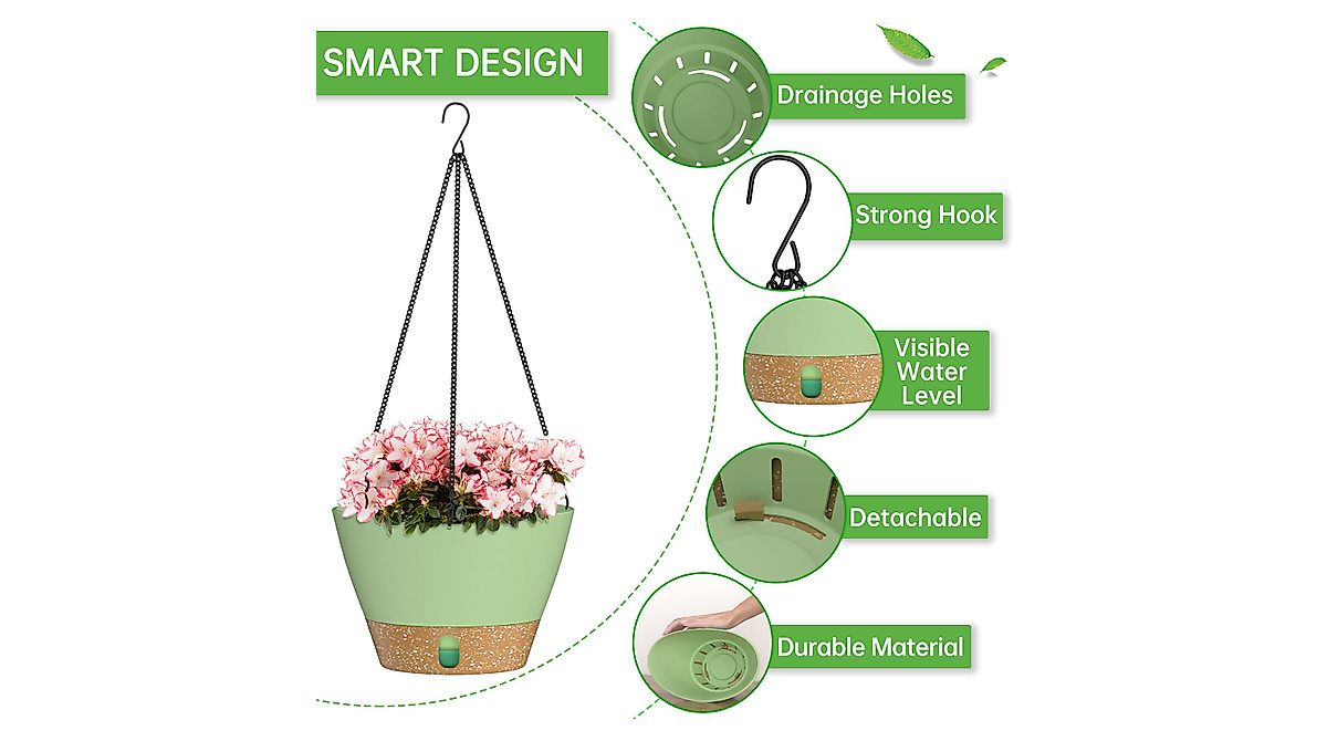 ZMTECH Self-Watering Hanging Planters Set of 2 - Gray