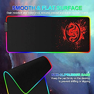 Large RGB Gaming Mouse Pad - 15 Light Modes Extended Computer Keyboard Mat, Anime Dragon Mouse Pad，High-Performance Mouse Pad Optimized for Gamer 31.5 X 12in (Red)