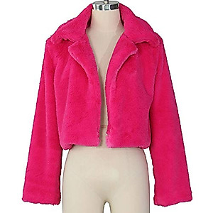 HHmei Raincoats | Fashion Women Coat Fluffy Fleece Turn-Down Collar Faux Fur Top Short Loose Coat/red Trench Dress Black Wool Pea Bubble Plaid Long rain with Hood lab Winter Faux Fur waterproo