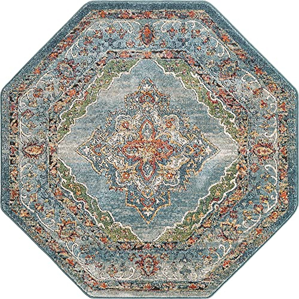 Unique Loom Isabella Collection Area Rug - Rossellini (5' 1" Octagon, Blue/ Beige)