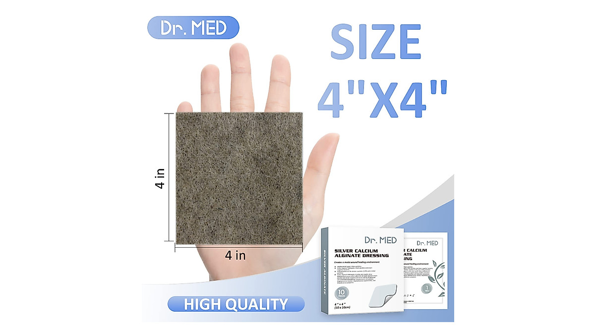 Dr. Med Silver Calcium Alginate Wound Dressing 4''x4'' Patches, 10 ...