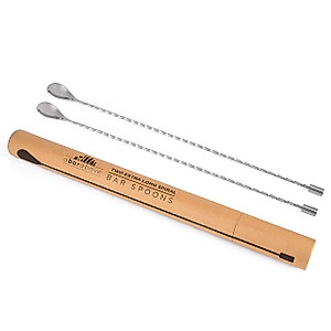 A Bar Above Extra Long 17” Bar Spoon Set of 2 – Stainless Steel Cocktail Stirrer Bar Set for Mixing Glass or Shaker – Spiral Handle Drink Stirrer Bar Supplies – Professional Drink Mixing Spoons