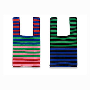 Dvagoent Rainbow Tote Bag for Girls, Striped Tote Bag for Women, Knitted Tote Bag, Shoulder Bags Tote, Armpit Bags Women Fashion (Blue Red Green)