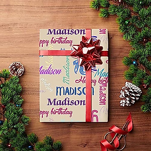 M YESCUSTOM Custom Wrapping Paper Roll with Name for Birthday Gift Wrap, Customized Wrapping Paper with Happy Birthday Font Print for Dad Mom Boys Girls Friends Lover