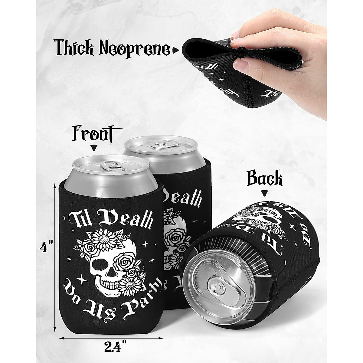 12-Pack Bride or Die Bachelorette Party Can Sleeves Till Death Beverage Sleeves Favor for Gothic Halloween Bridal Shower Party Supplies 1950s Rock and Roll Party Decorations