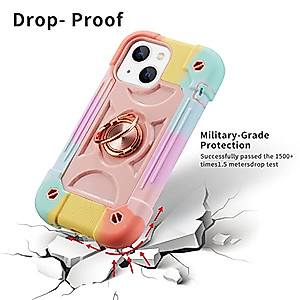 MARKILL Compatible with iPhone 13 Mini/iPhone 12 Mini Case 5.4 Inch with Built-in Ring Stand, Military Grade Drop Protection Full Body Rugged Heavy Duty Protective Cover. (Rainbow Pink)