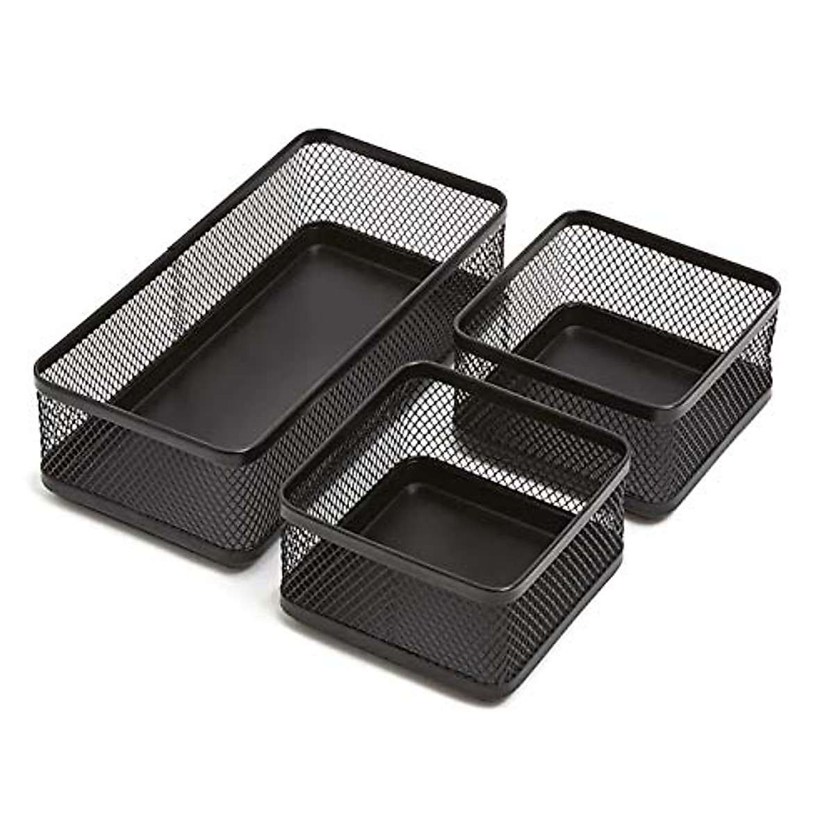 1InTheOffice Desk Baskets and Organizers Tray, Black Mesh Tray, Black Wire Mesh, 3-Compartment Stackable