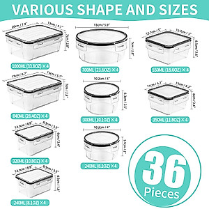 Skroam 72 piece Food Storage Containers Set with Airtight Lids (36 Containers & 36 Lids), Plastic Leak-Proof Kitchen Storage Containers for Pantry Organizers and storage - Meal Prep, Lunch Containers