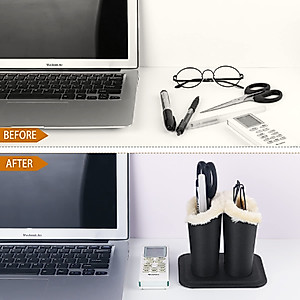 Siveit Eyeglass Holders, PU Leather Eyeglass Holder Stands with Soft Plush Lining - 2 Packs (Black, 1 Pack, 2 Slots)