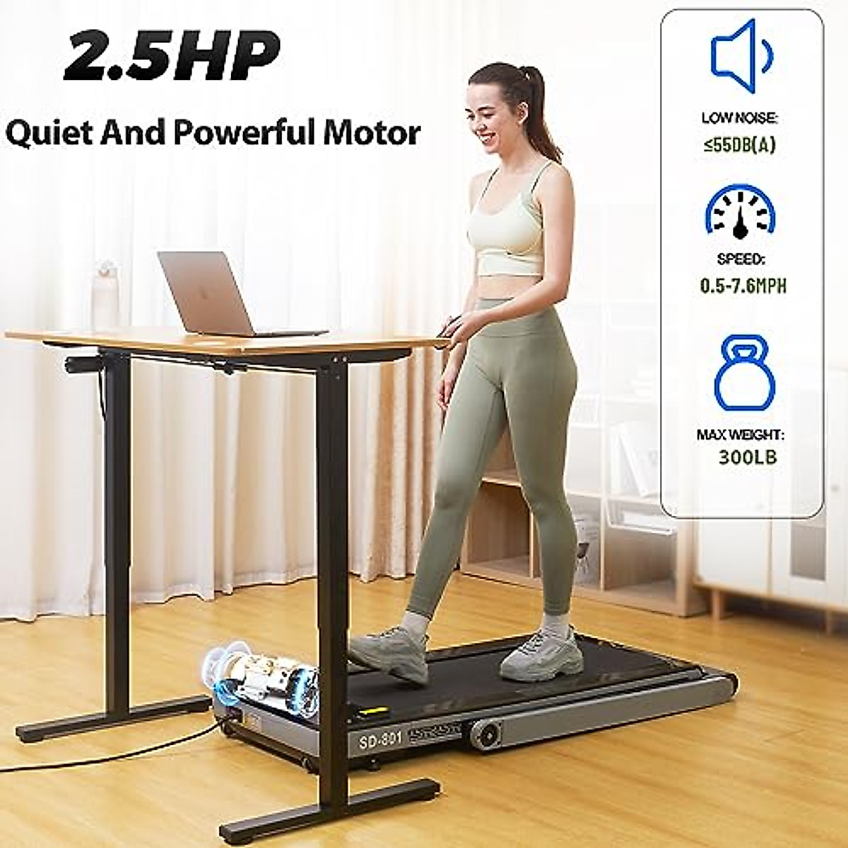 Treadmills for Home, Walking Pad Treadmill Under Desk，2 in 1 Foldable Treadmill Standing , Portable Running Machine Max 300 LBS Weight for Office and Apartment with Speaker,APP, Remote Control