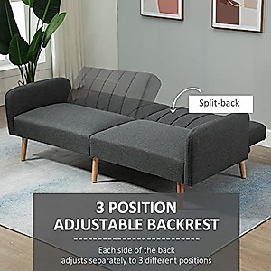 HOMCOM Two Seater Sofa Bed, Convertible Futon Couch Bed, Linen Upholstered Loveseat with Adjustable Backrest for Small Spaces, Living Room, Apartment, and Dorm, Dark Grey