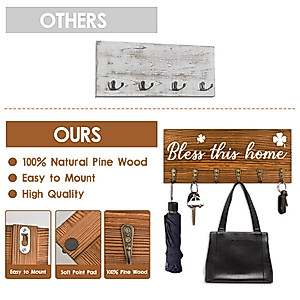 AHYS Key Holder Wall Mount Rustic Bless This Home Wall Decor Key Holder for Wall Key Hanger Key Rack with 6 Key Hooks Wall Key Holder for Entryway Living Room Bedroom - Brown