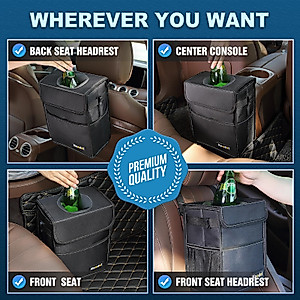 KNODEL Car Trash Can, Waterproof Garbage Can/Bag with Lid, 600D Leak-Proof Trash Bin, Car Trash Hanging (Medium, Black)