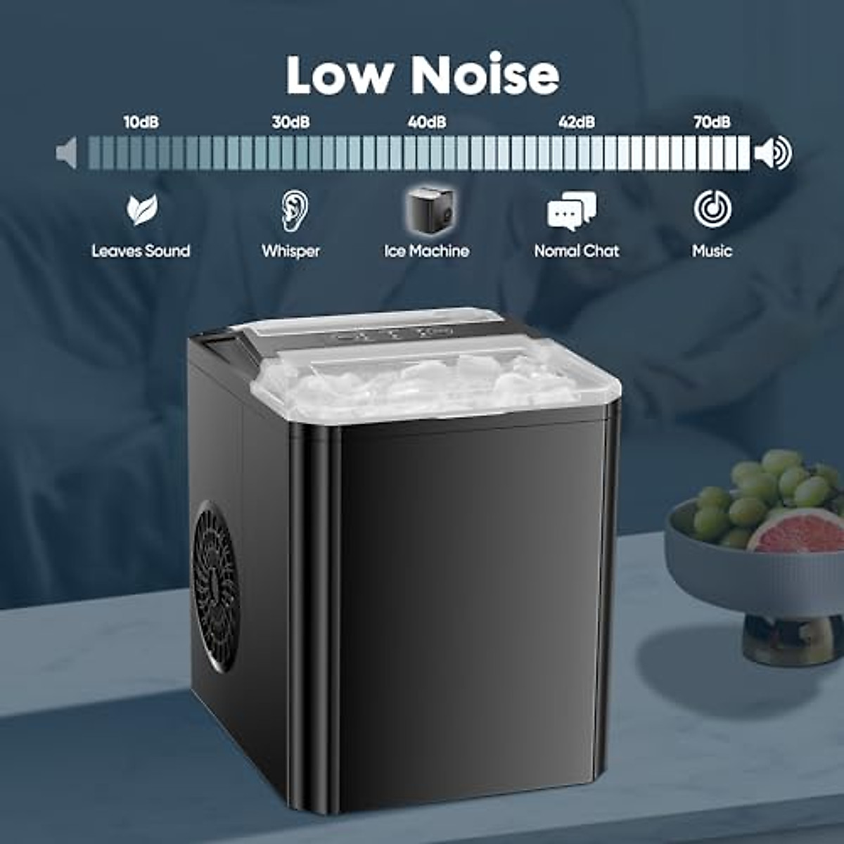 Sweetcrispy Countertop Ice Maker, Portable Ice Machine Self-Cleaning, 9 Cubes in 6 Mins, 26 lbs/24Hrs, 2 Sizes of Bullet Ice for Home Party Office