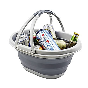 SAMMART 11L (2.9 Gallon) Collapsible Tub with Handle - Portable Outdoor Picnic Basket/Crater - Foldable Shopping Bag - Space Saving Storage Container (Grey/Dark Grey, 1)