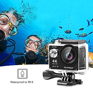 AKASO EK7000 4K25FPS Action Camera Ultra HD Underwater Camera 170 Degree Wide Angle 98FT Waterproof Camera Black