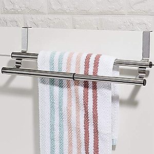 Home Basics Cabinet Door Quick Install Hanging Modern Expandable 2 Tier Steel, Storage and Display Rack for Hand, Dish, and Tea Towels, Chrome