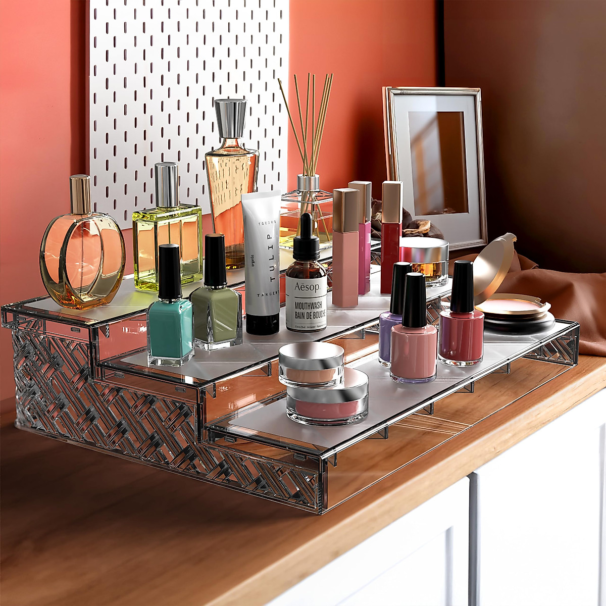 Simple Houseware 3 Tier Spice Shelf For Countertop Cabinet Storage Organizer, Clear